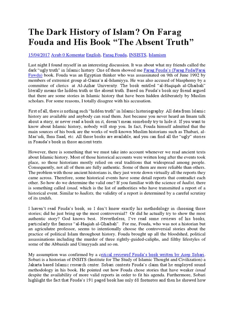 The Dark History of Islam? On Farag Fouda and His Book "The Absent ...