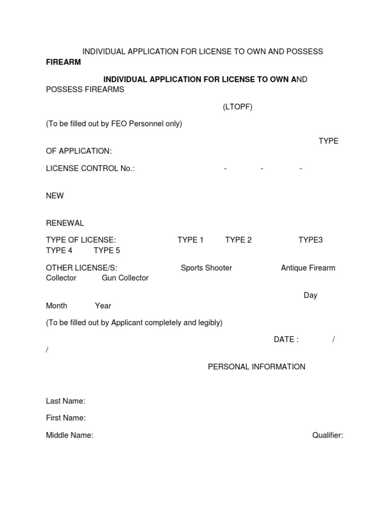 Firearm Ownership License Application Form | PDF | Justice | Crime ...