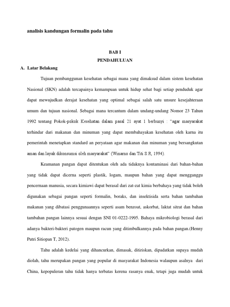 Analisis Kandungan Formalin Pada Tahu | PDF