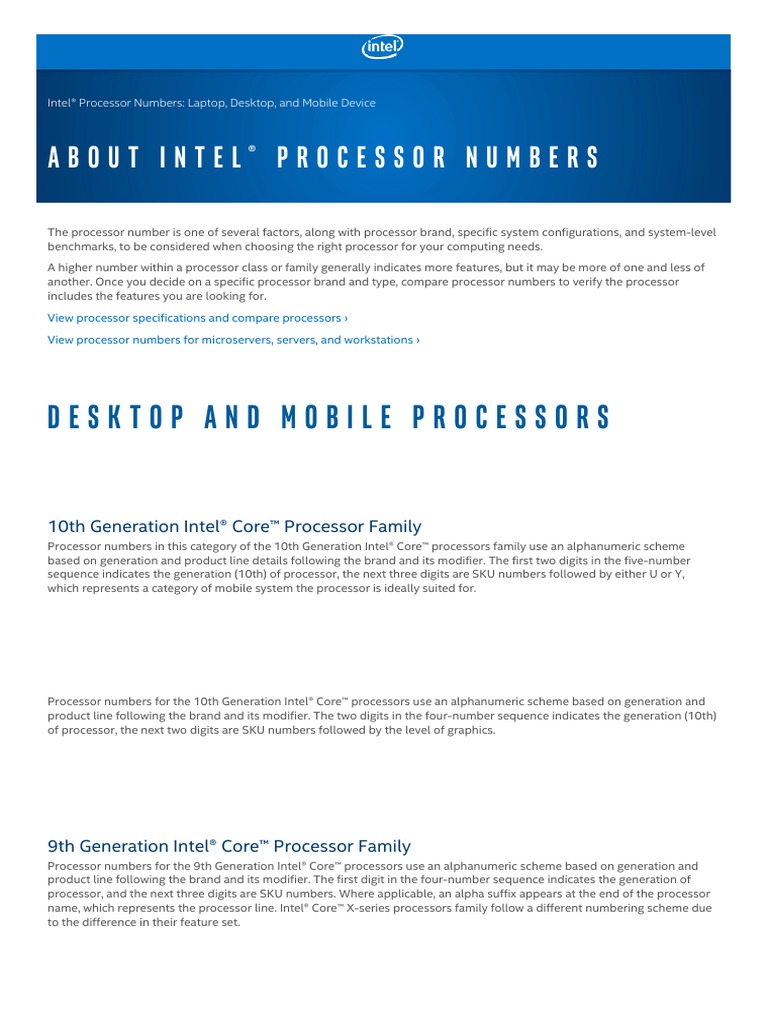 Desktop And Mobile Processors About Intel® Processor Numbers Pdf Multi Core Processor