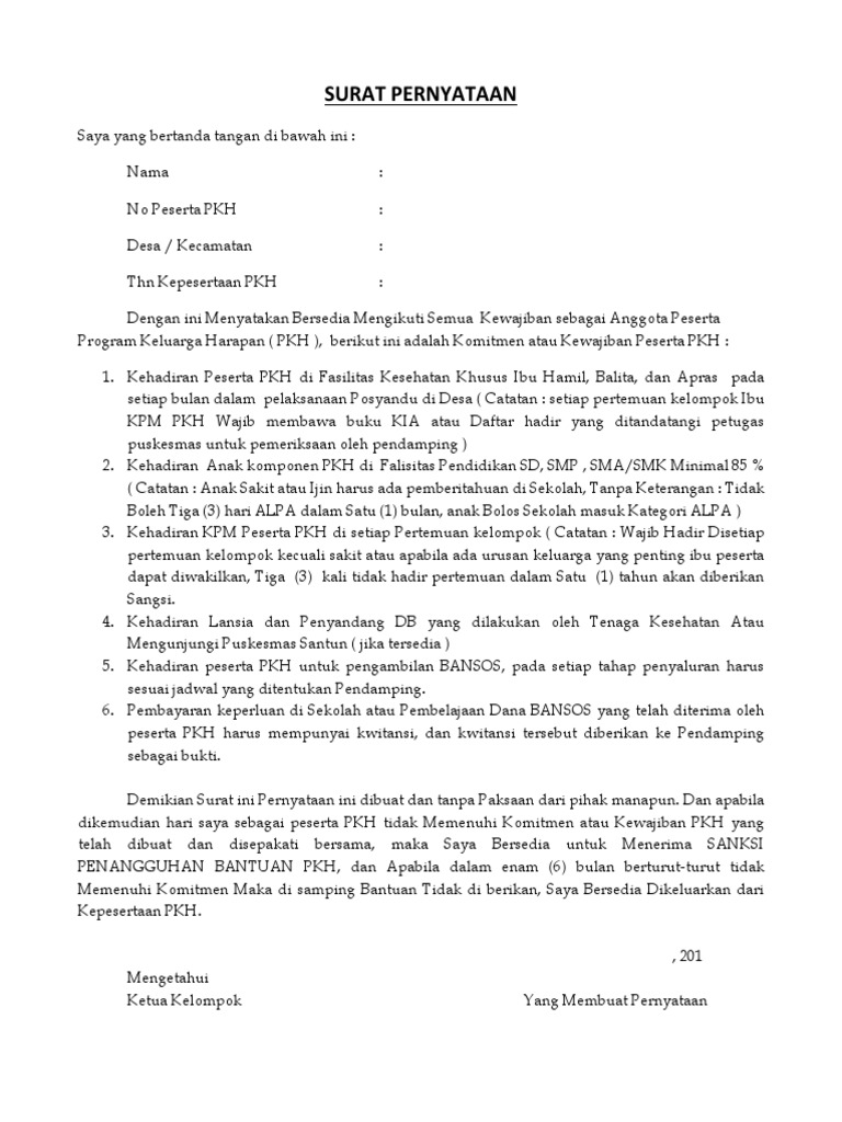 SURAT PERNYATAAN KPM pkh-1 | PDF