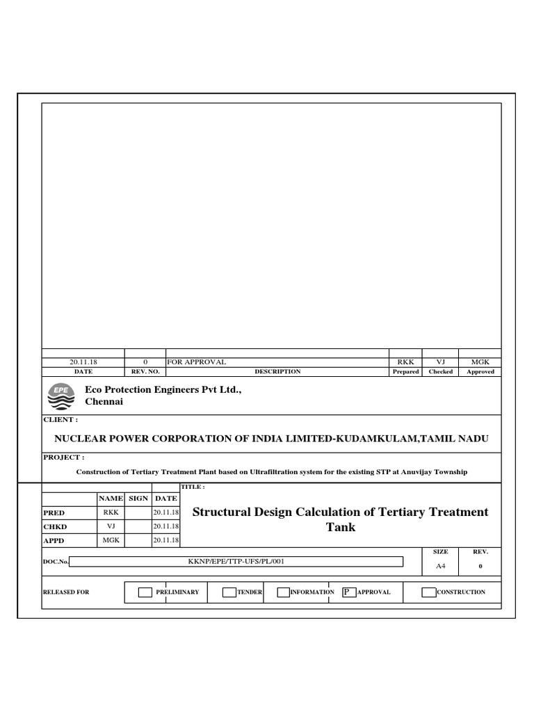 Structural Design Calculation of Tertiary Treatment Tank: Eco Protection Engineers PVT LTD ...