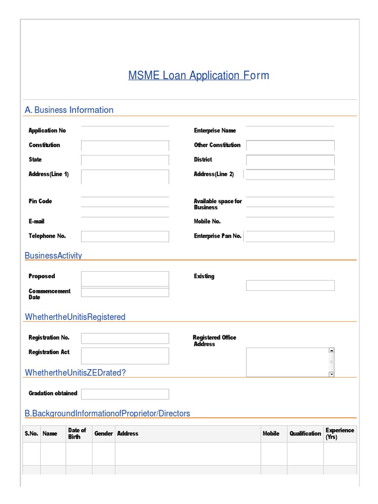 MSME Loan Application Form: A. Business Information | PDF | Identity ...