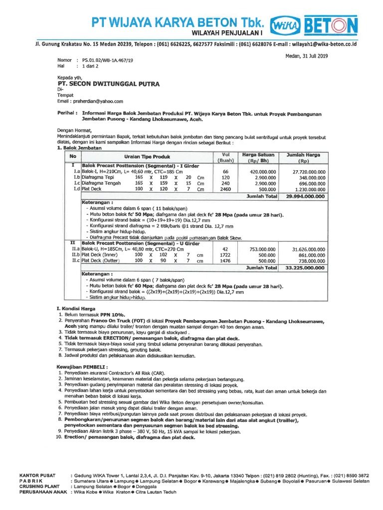 Informasi Harga - PT Secon Dwitunggal Putra | PDF