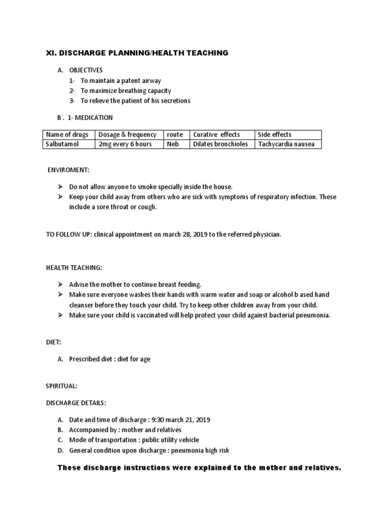 Xi. Discharge Planning/Health Teaching | PDF