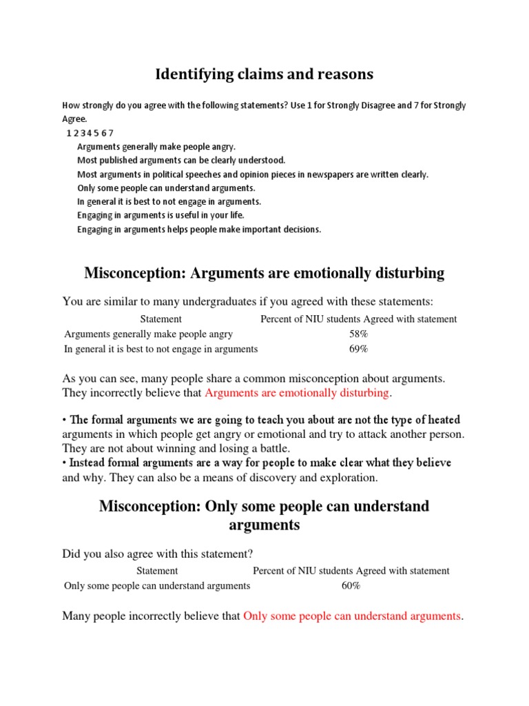 Identifying Claims and Reasons: Arguments Are Emotionally Disturbing | PDF | Argument | Causality