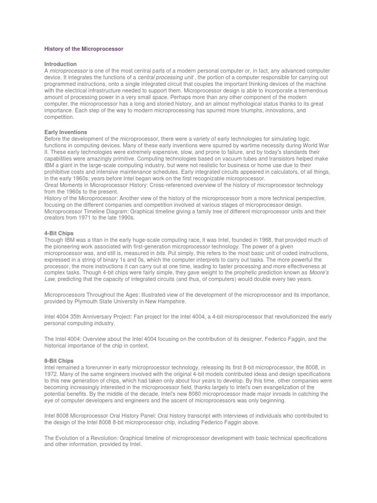 Microprocessor Central Processing Unit: History of The Microprocessor | PDF | Central Processing ...