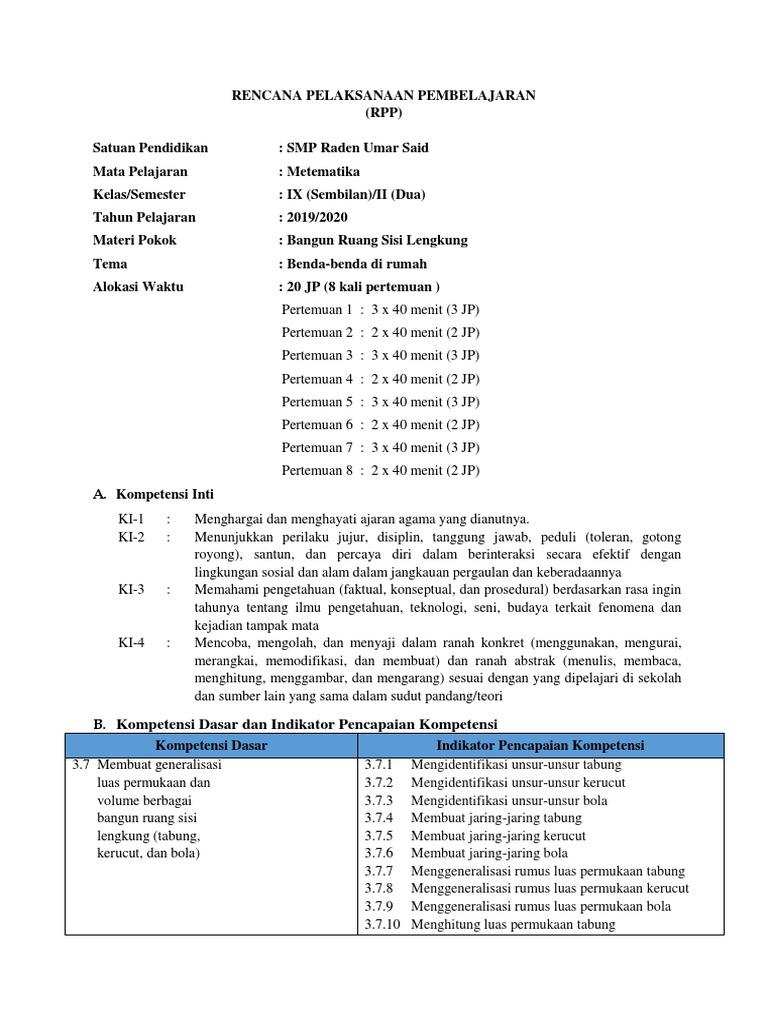 RPP Bangun Ruang Sisi Lengkung | PDF