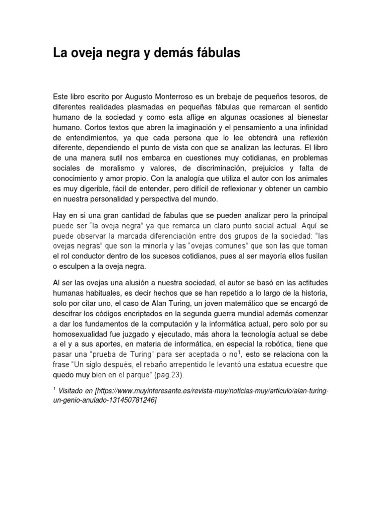 Fábulas de Monterroso: Crítica Social | PDF | Alan Turing | Educación Secundaria
