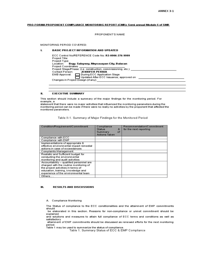 CMR Form 2018 | Environmental Monitoring | Regulatory Compliance