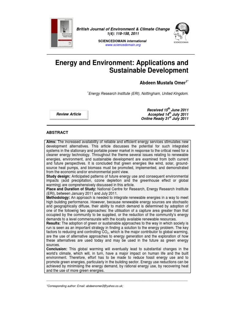 Energy and Environment: Applications and Sustainable Development | PDF ...