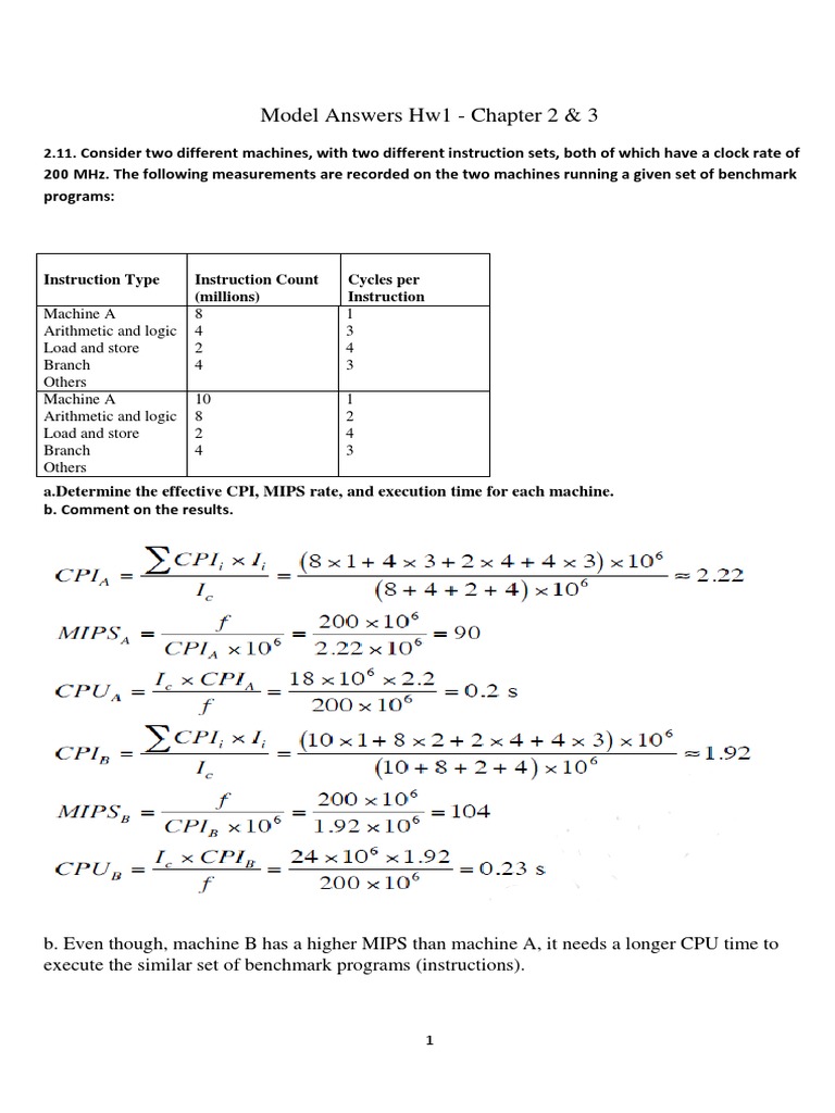 Model Answers Hw1 - Chapter 2 & 3 | PDF | Central Processing Unit ...