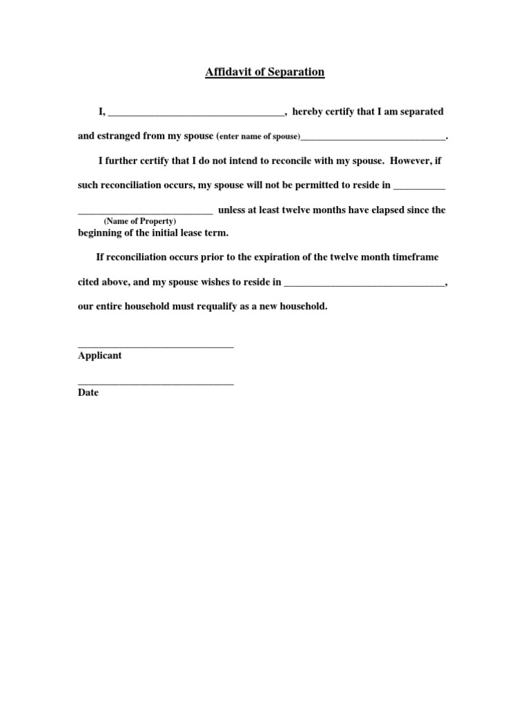 Affidavit of Separation PDF | PDF