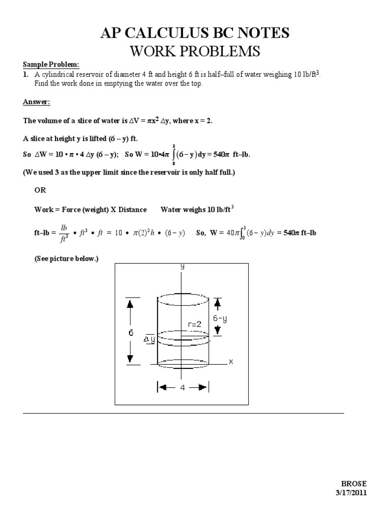 Ap Calculus BC Notes: Work Problems | PDF | Pound (Mass) | Physical ...