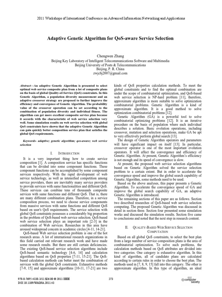 Adaptive Genetic Algorithm For Qos Aware Service Selection Pdf Genetic Algorithm