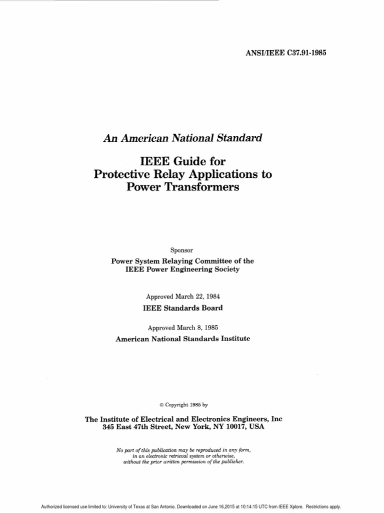 Guide For Protective Relay Applications To Power Transformers | PDF | Transformer | Electric Power