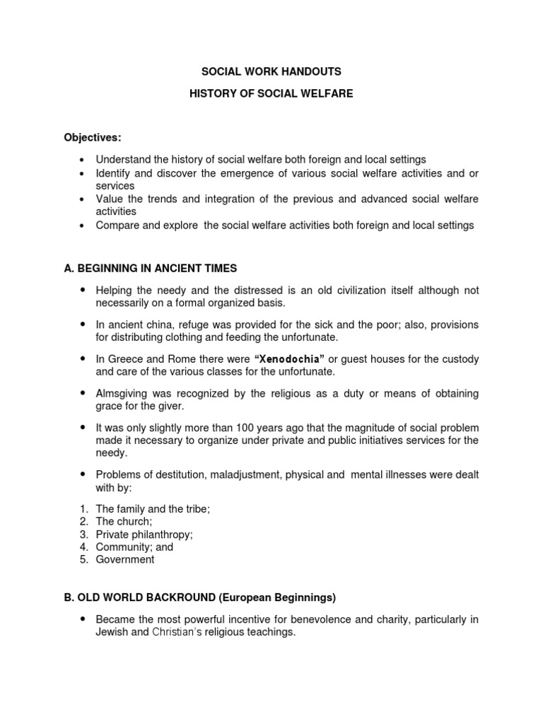 Social Work Handouts History of Social Welfare | PDF | Social Security ...