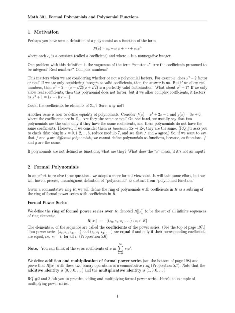 Polynomials | PDF | Polynomial | Ring (Mathematics)