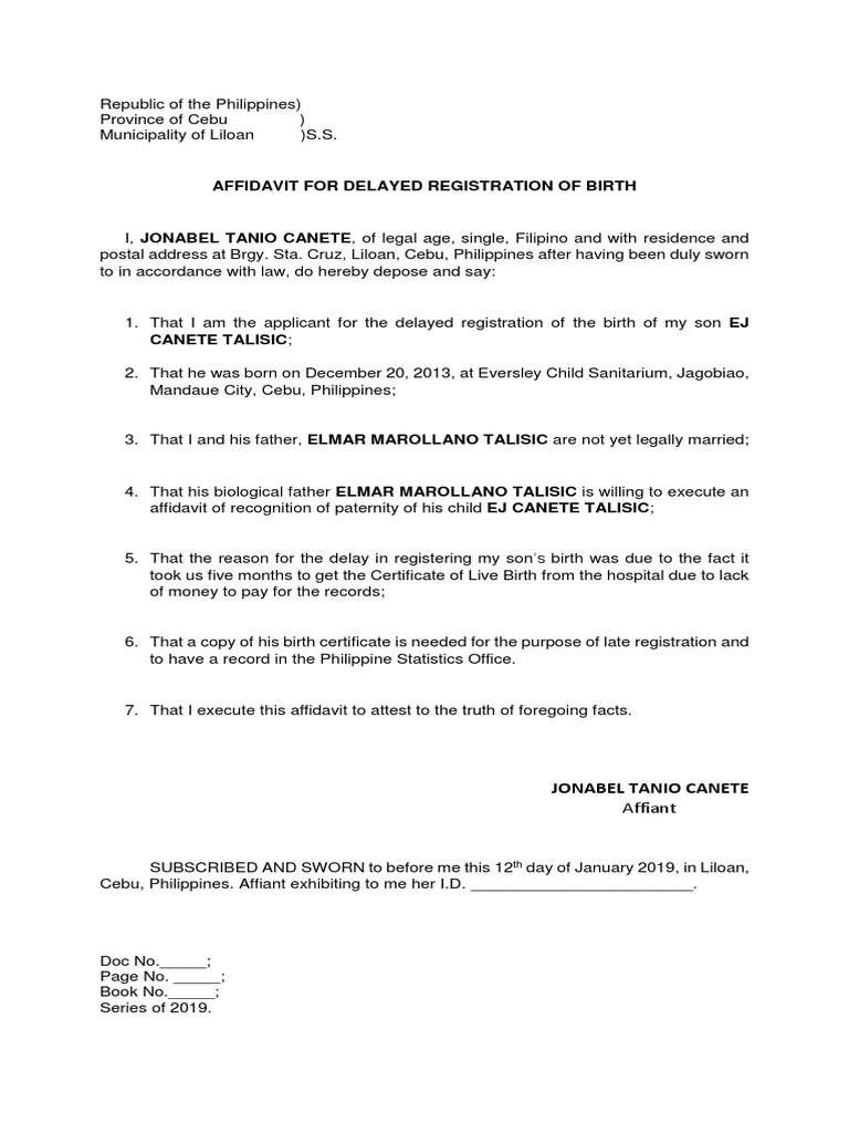Affidavit of Delayed Registration | PDF