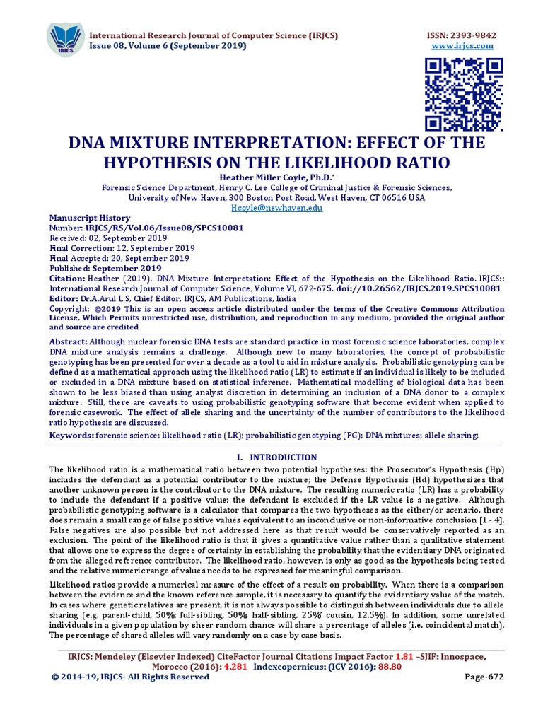 Dna Mixture Interpretation: Effect of The Hypothesis On The Likelihood ...