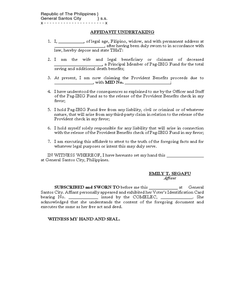 Undertaking Pag-Ibig | PDF