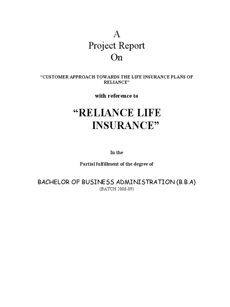 "Reliance Life Insurance": A Project Report On | PDF | Insurance | Life ...