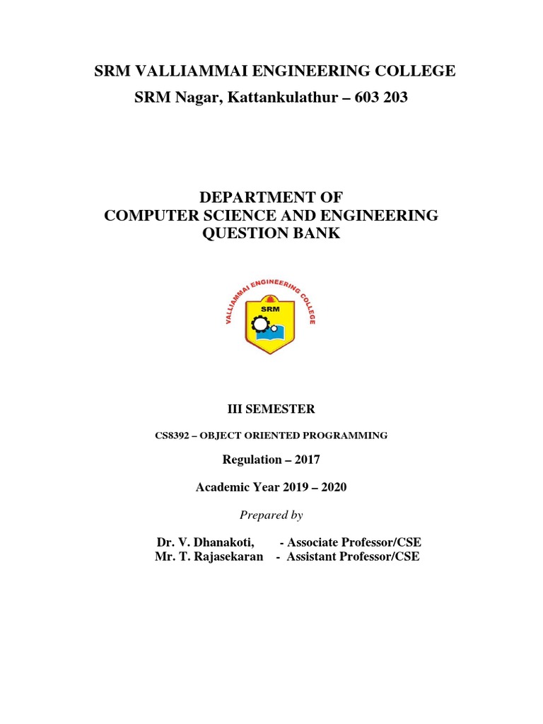 SRM Nagar, Kattankulathur - 603 203: SRM Valliammai Engineering College ...