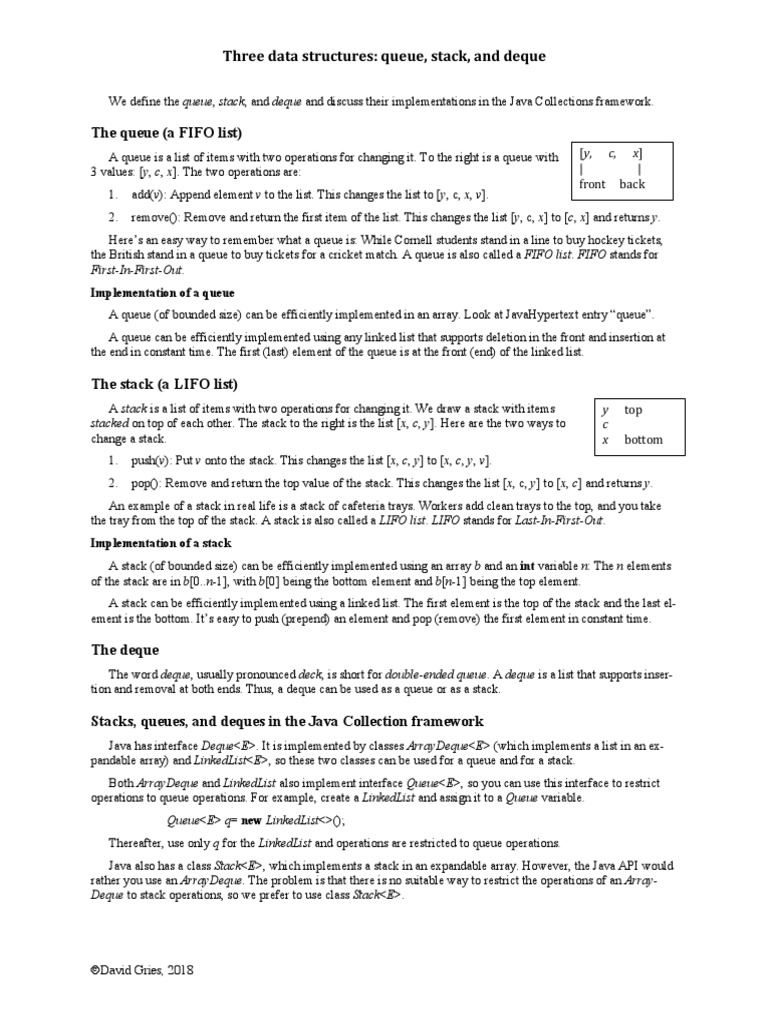 Three Data Structures: Queue, Stack, and Deque: First-In-First-Out | PDF | Queue (Abstract Data ...