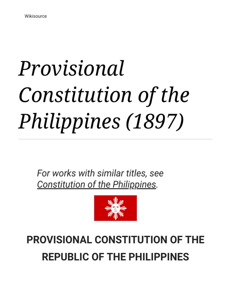 Provisional Constitution of The Philippines (1897) - Wikisource, The ...