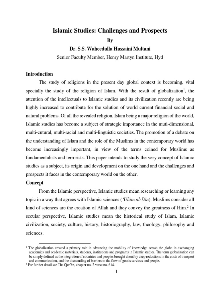 Islamic Studies: Challenges and Prospects: by Dr. S.S. Waheedulla ...