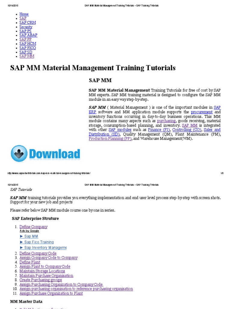 SAP MM Material Management Training Tutorials | PDF | Sap Se | Business