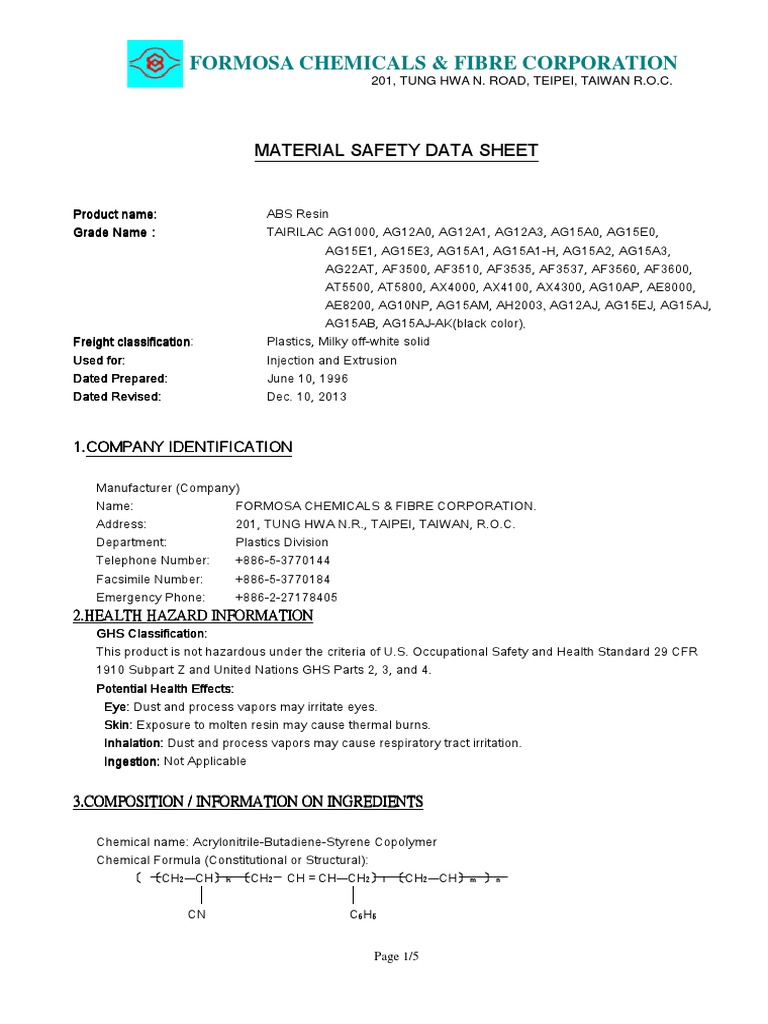 Abs Msds | PDF | Toxicity | Dust