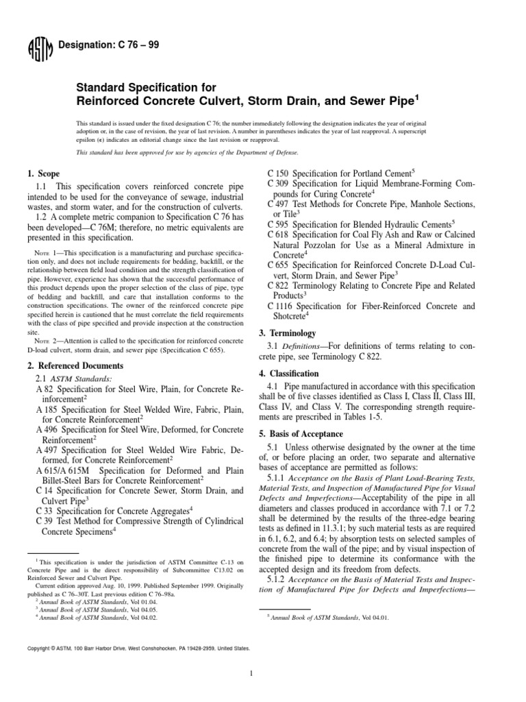 Astm C 76 - 99 | PDF | Cement | Fly Ash