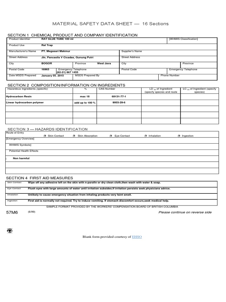 MSDS Lem Tikus Papan 2018 | PDF | Toxicity | Occupational Safety And Health
