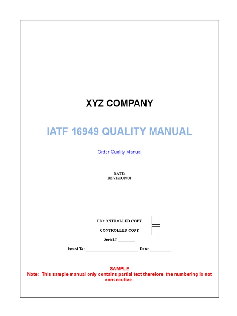 Iatf 16949 Quality Manual: Xyz Company | PDF | Audit | Software Development