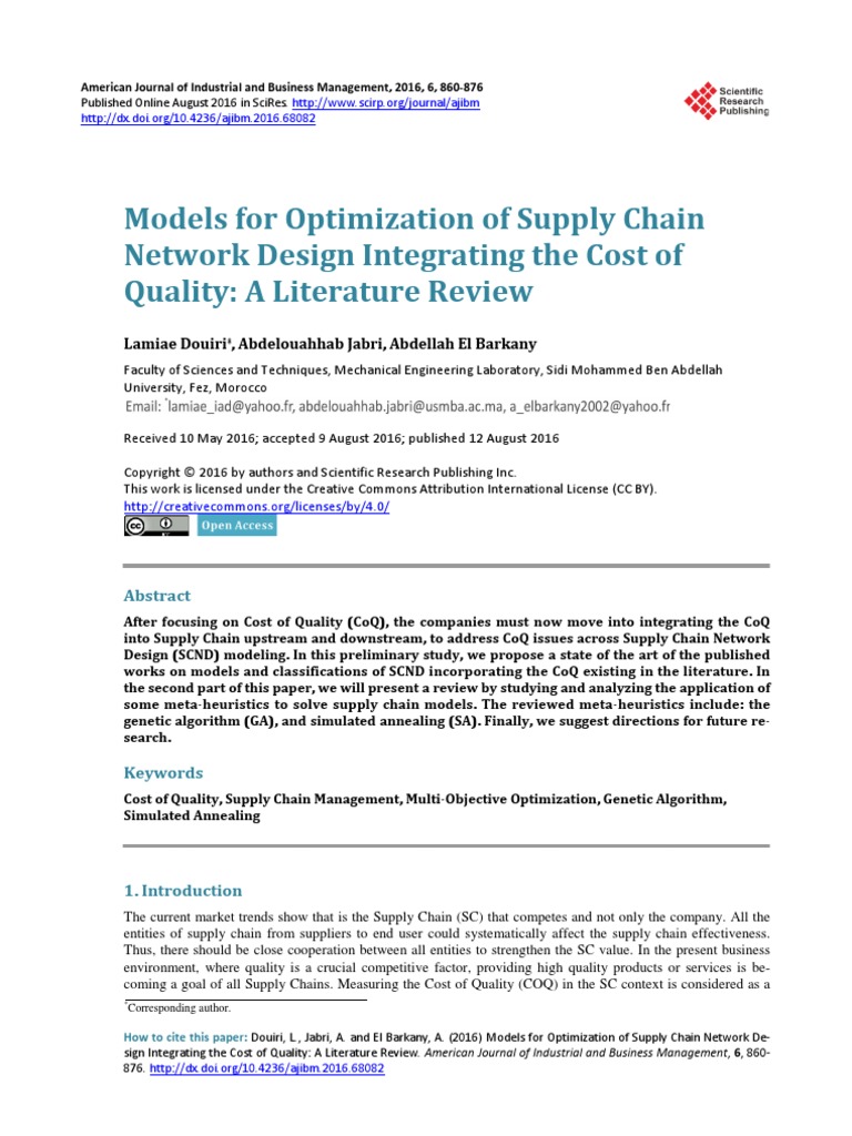 Models For Optimization Of Supply Chain Pdf Genetic Algorithm Mathematical Optimization