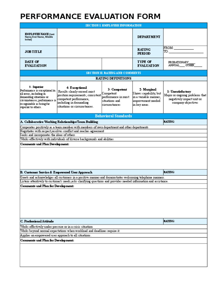 Employee Performance Evaluation Form | PDF | Behavior Modification ...