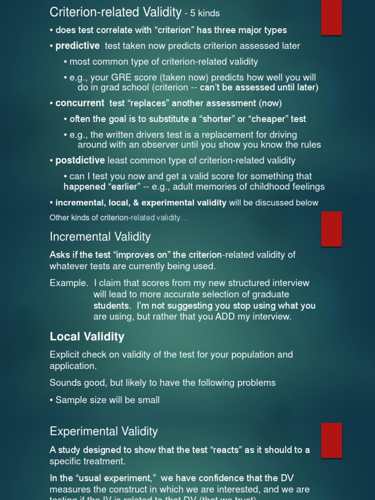 Criterion-Related Validity: Incremental, Local, & Experimental Validity ...