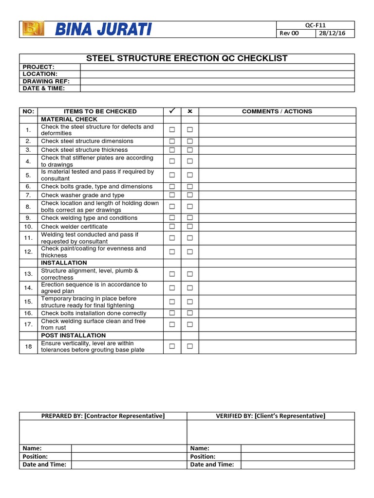 QC-F11 (Steel Structure Erection) | PDF | Welding | Construction