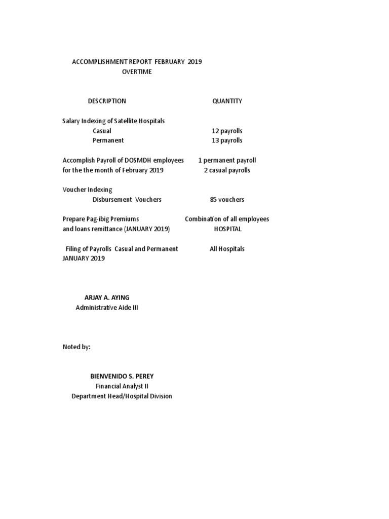 Overtime Accomplishment | PDF