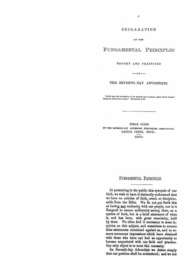 A Declaration of The Fundamental Principles, Taught and Practiced by ...
