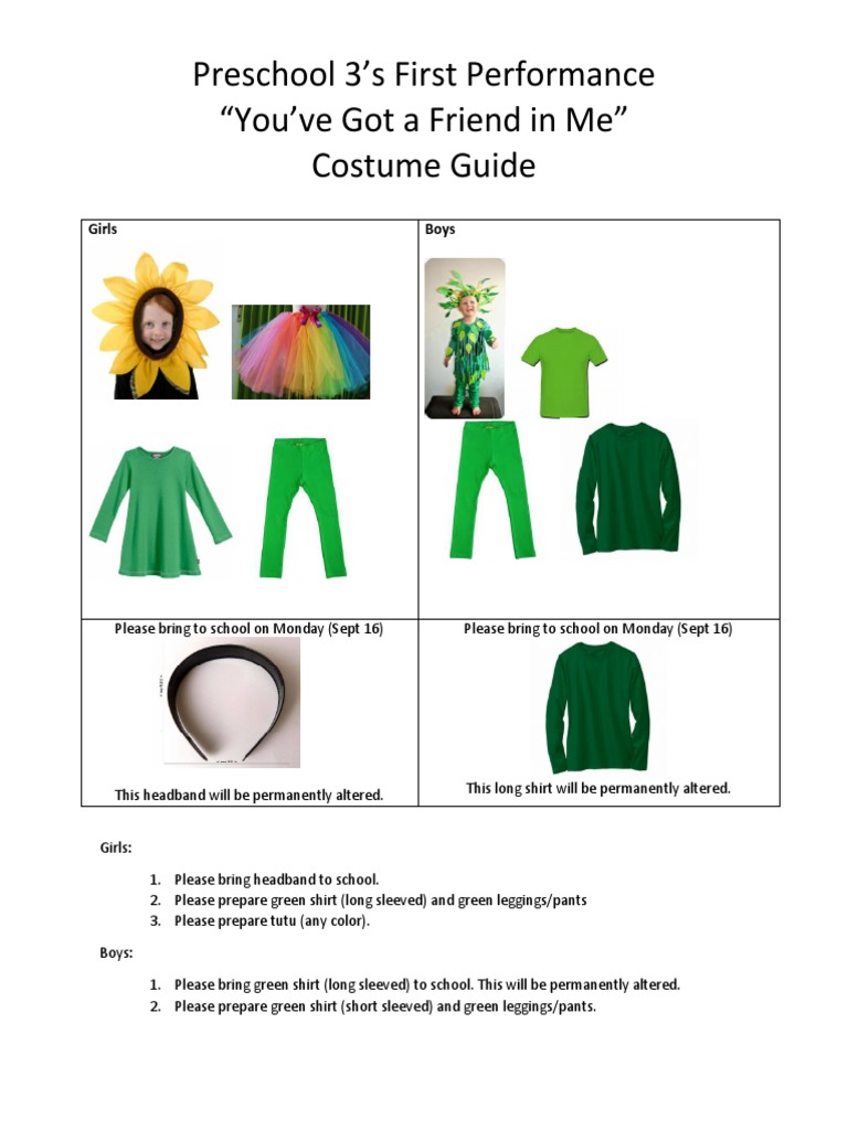 Preschool 3's Costume Guide | PDF