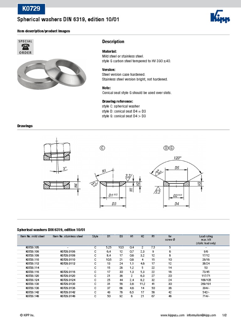 K0729 Datasheet 19574 Spherical Washers DIN 6319 Edition 10 01 - EnUS ...