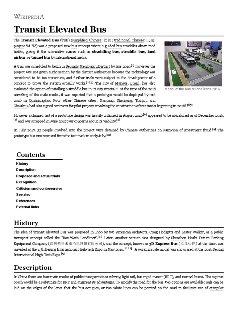 Transit Elevated Bus - Wikipedia | PDF | Public Transport | Transport