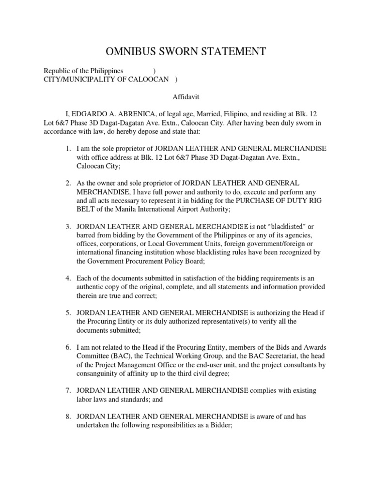 Omnibus Sworn Statement | Download Free PDF | Affidavit | Government