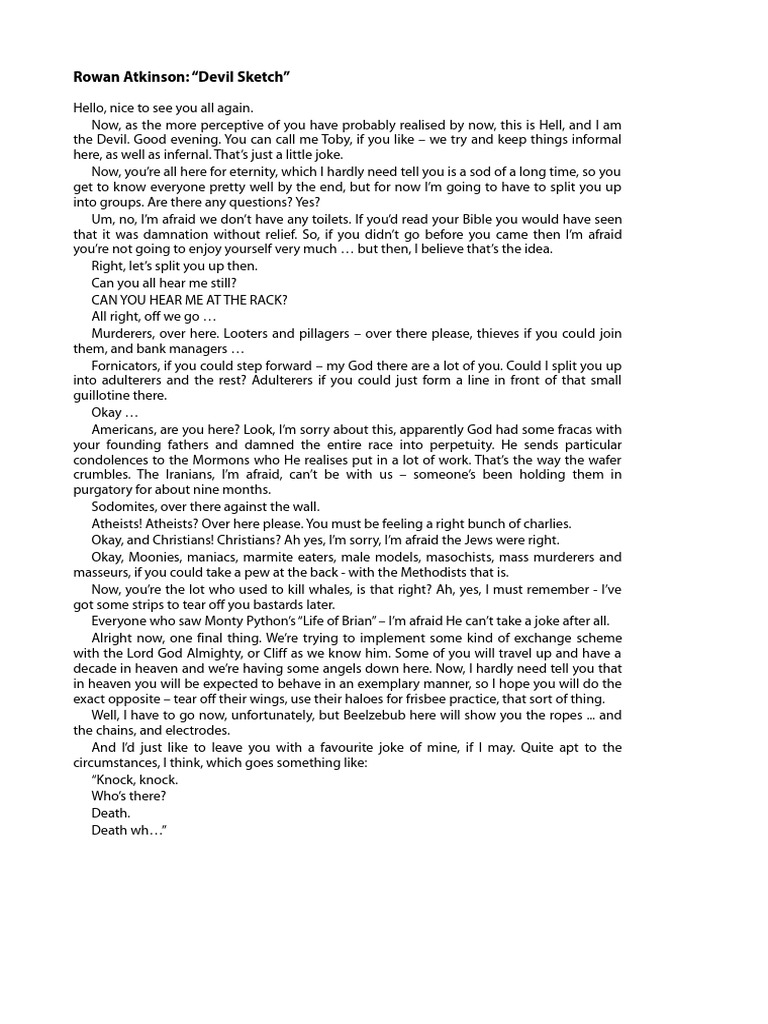 Rowan Atkinson - The Devil Scatch PDF | PDF | Religious Belief And Doctrine