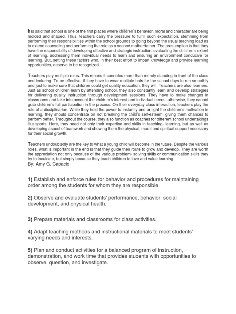 Duties & Responsibilities of Teachers | PDF | Teachers | Mentorship