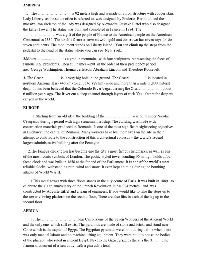 Famous Places in The World Worksheet | PDF