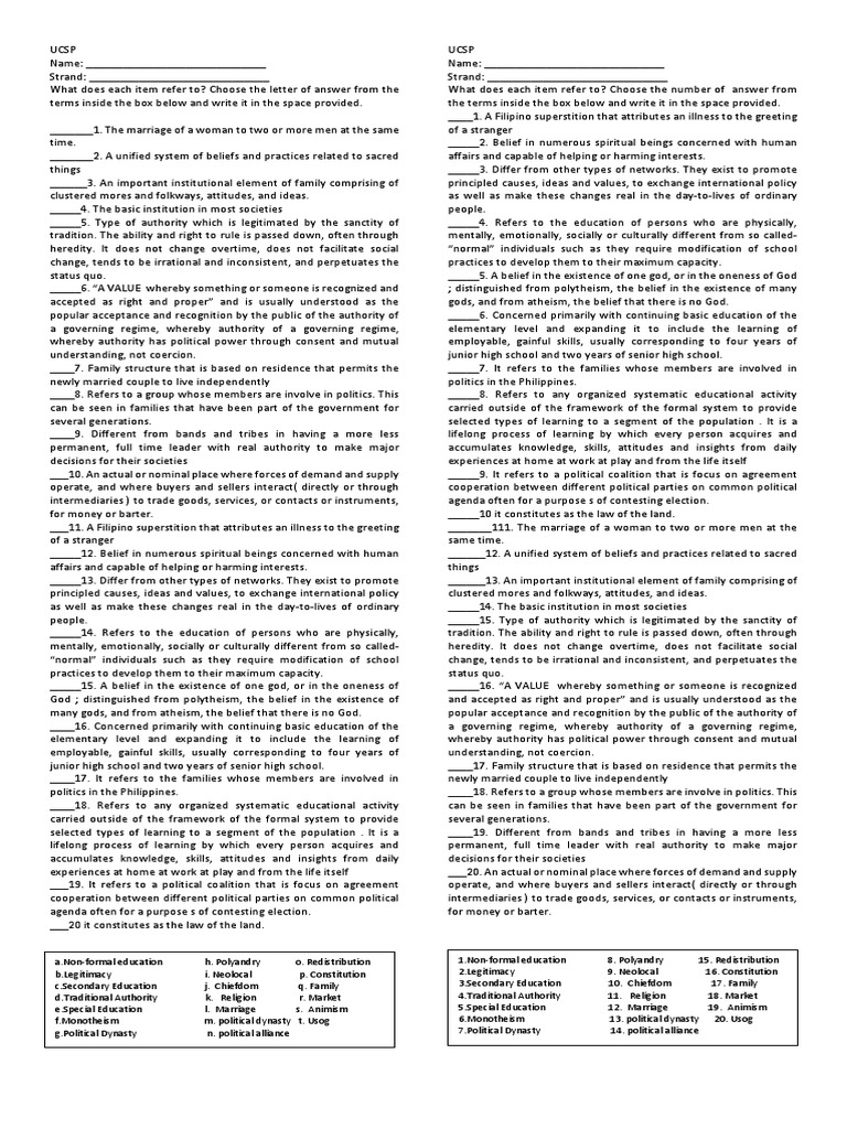 UCSP Quiz | PDF | Family | Value (Ethics)