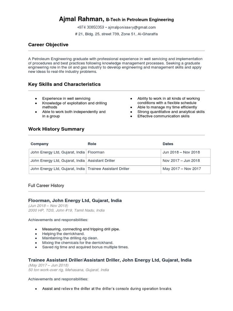 Petroleum Engineer Resume | PDF | Drilling Rig | Petroleum